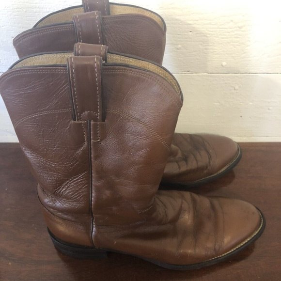 Justin Boots | Shoes | Vtg 205 Usa Justin 3404 Brown Leather Roper ...